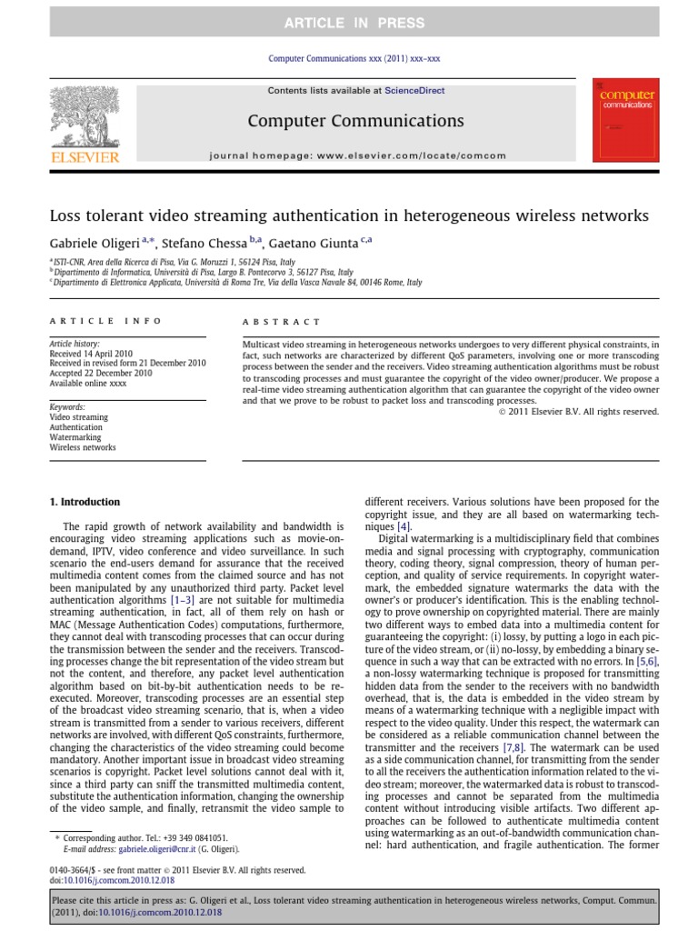 Computer Communications: Gabriele Oligeri, Stefano Chessa, Gaetano ...