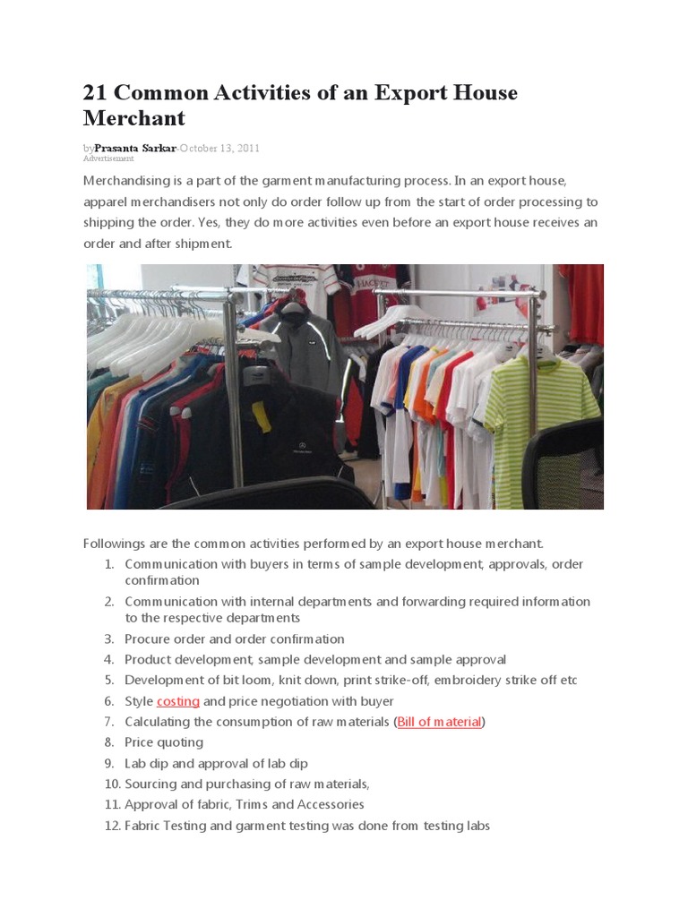 21 Common Activities of An Export House Merchant | PDF | Art