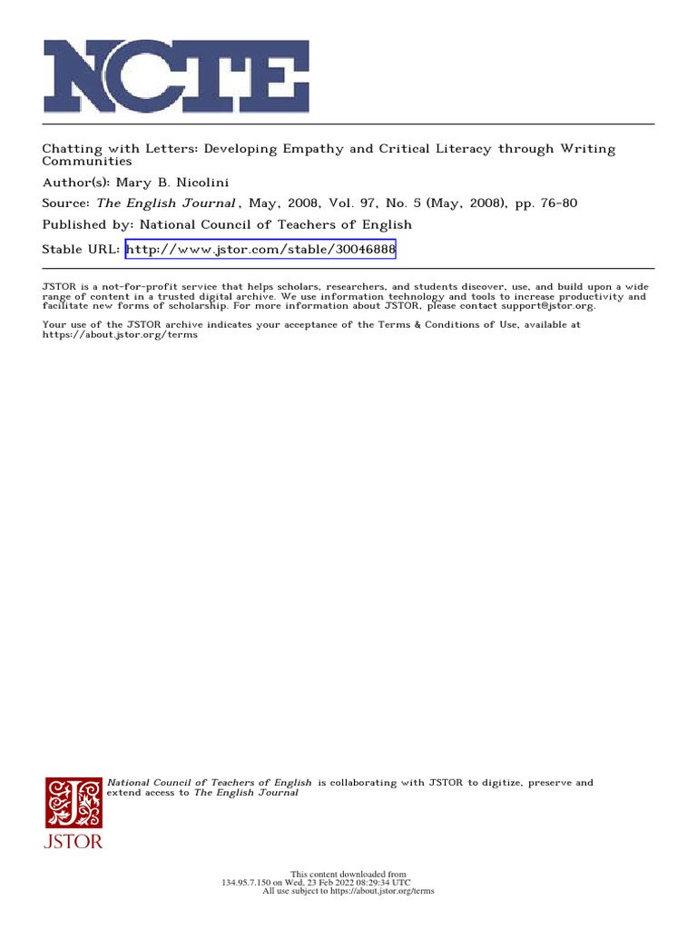 Nichols Chatting With Letters | PDF | Thought | Literacy