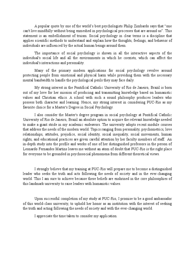Motivation Statement For Puc - Rio | PDF | Psychology | Social Psychology