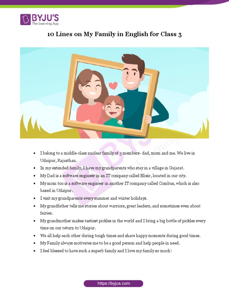 10 Lines On My Family For Class 3 | PDF
