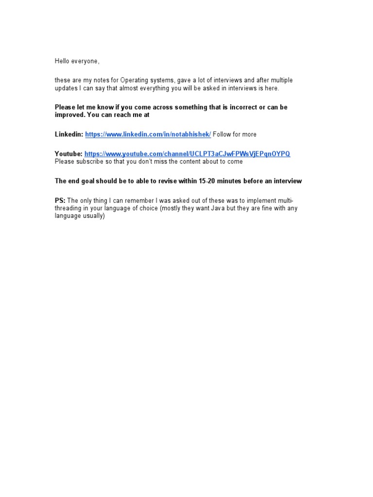 Os Interview Notes Pdf Scheduling Computing Operating System