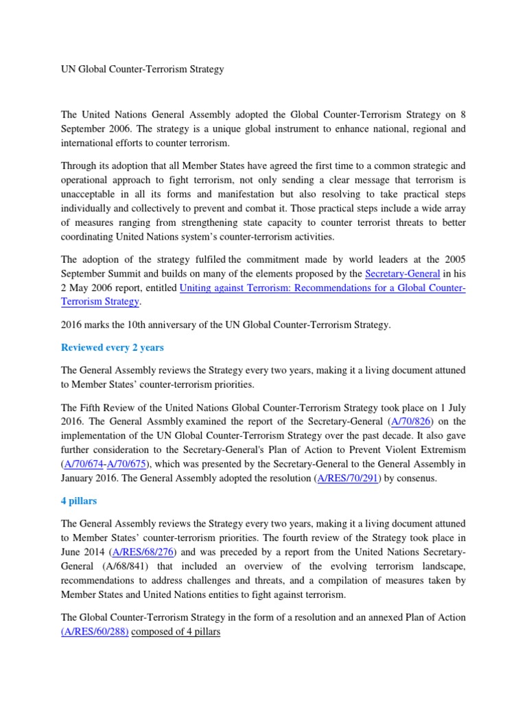 UN Global Counter-Terrorism Strategy Overview | PDF | United Nations ...