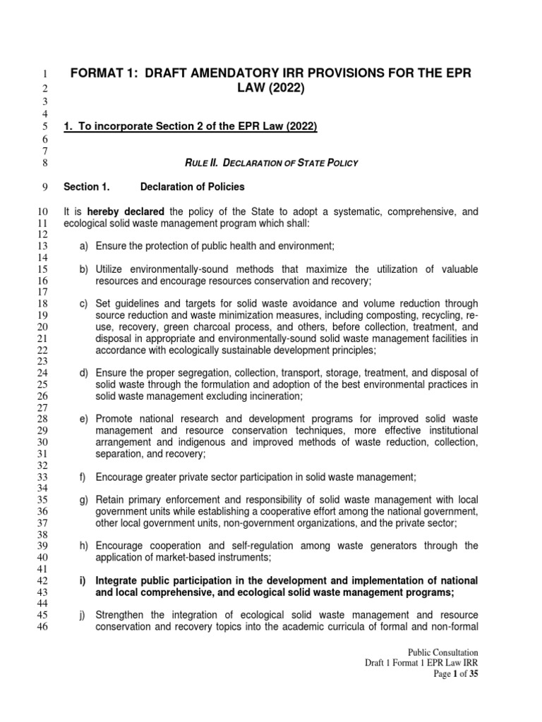 DRAFT EPR IRR - For Consultation | PDF | Waste Management | Recycling