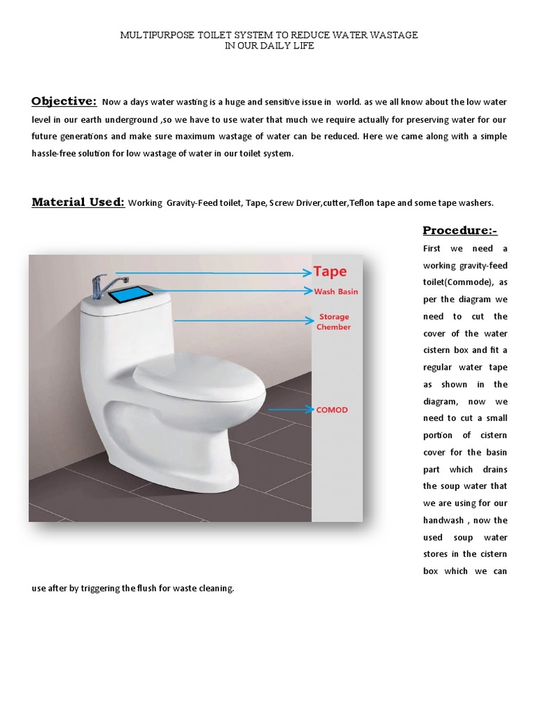 Multipurpose Toilet System To Reduce Water Wastage | PDF | Toilet | Water