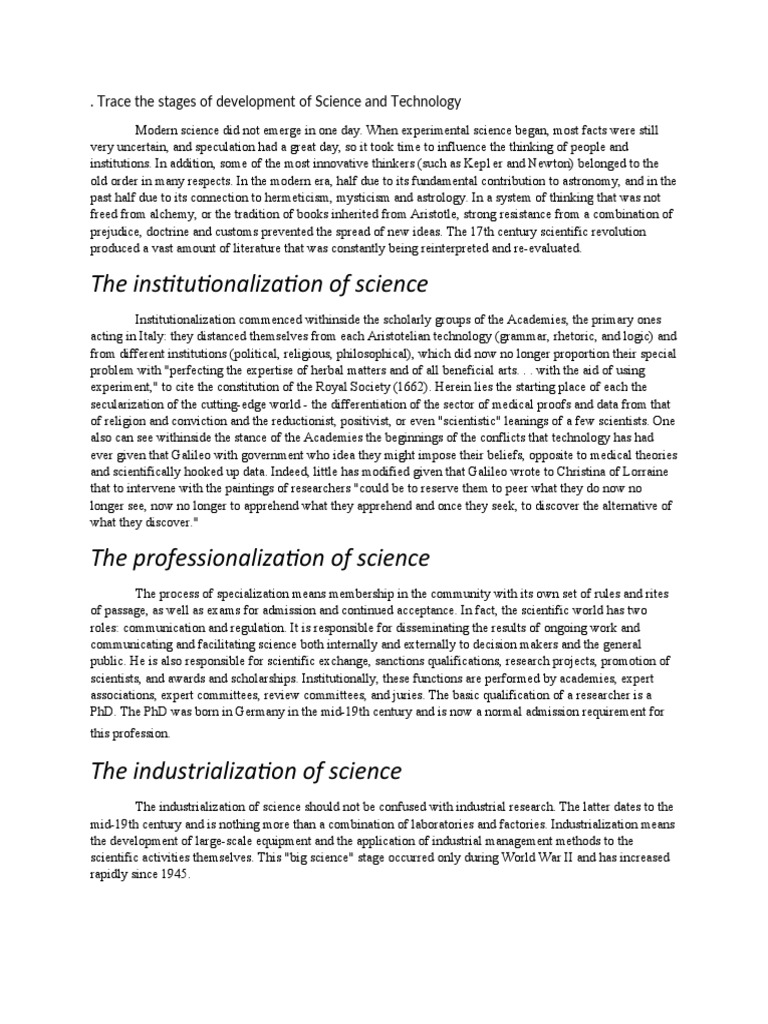 Trace The Stages of Development of Science and Technology | PDF ...