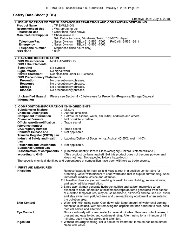 Safety Data Sheet (SDS) : 1. Identification of The Substance ...
