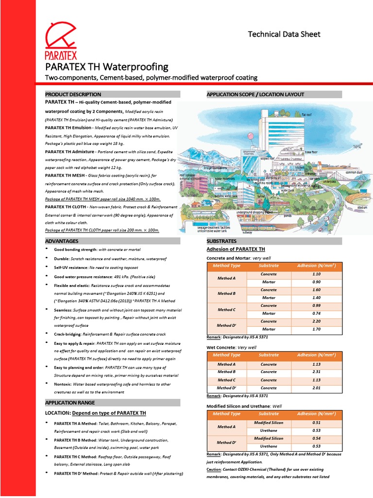 A Comprehensive Technical Data Sheet for PARATEX TH Two-Component Cement-Based Polymer-Modified ...