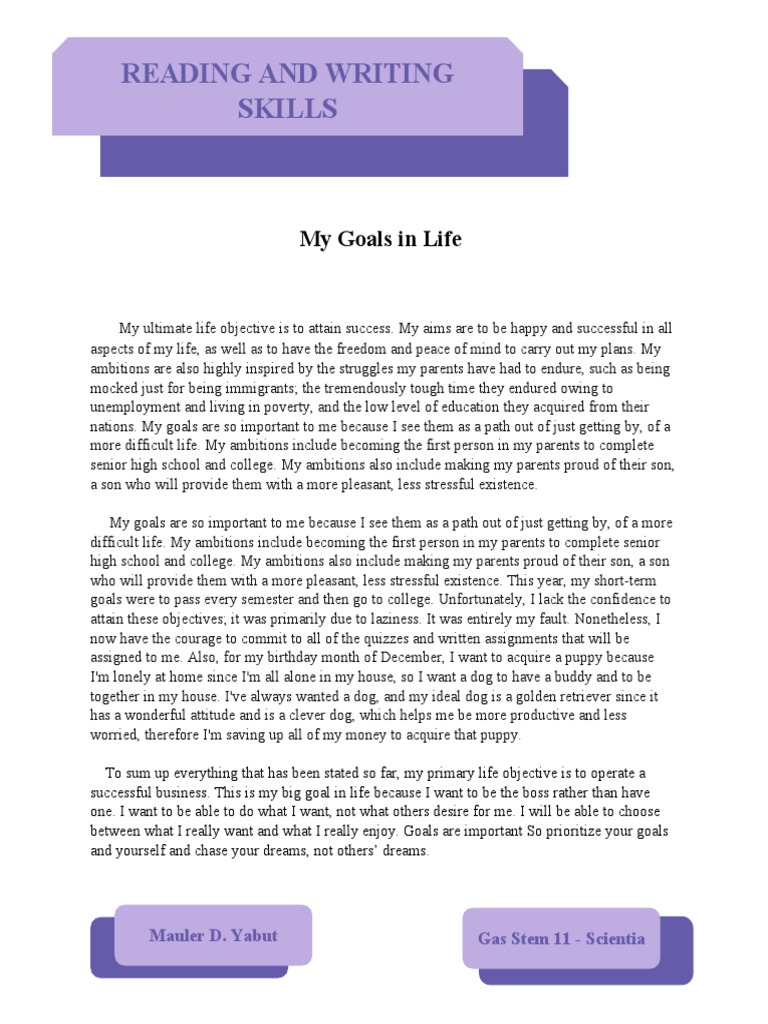 My Goals in Life: Happiness, Success, and Making My Parents Proud | PDF