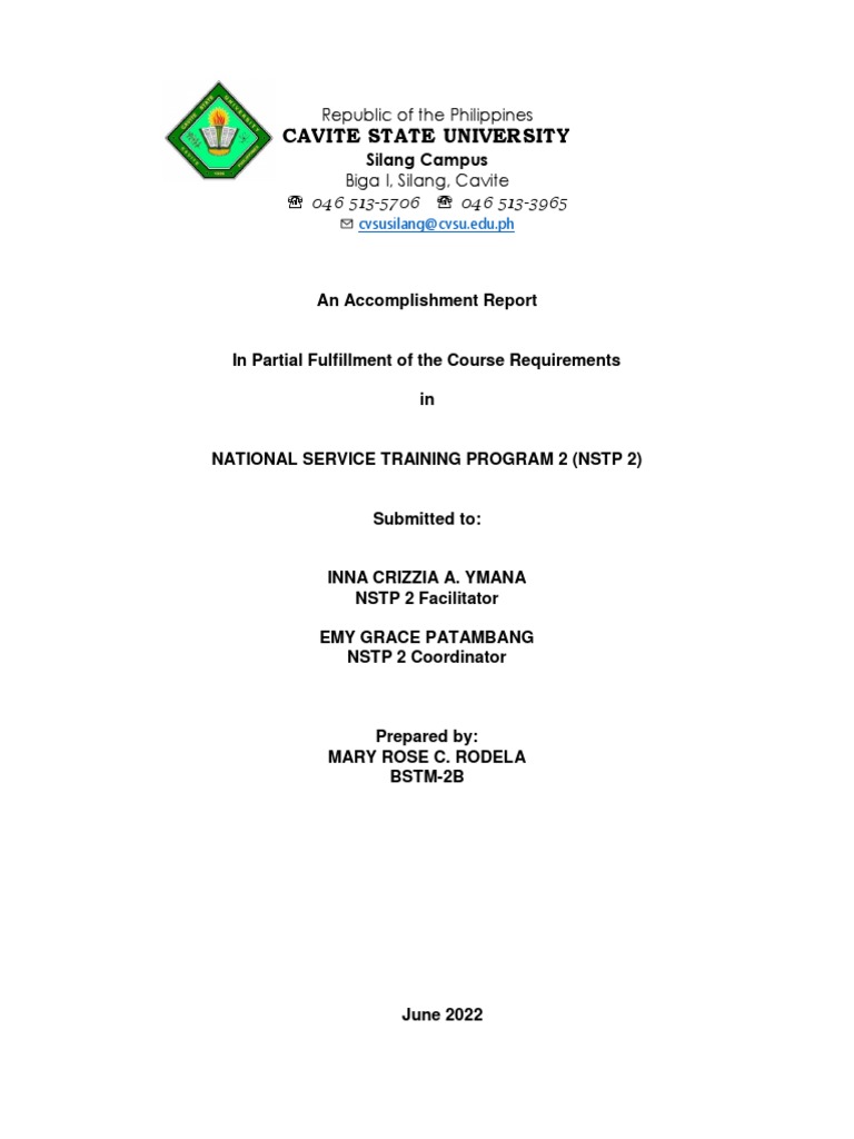 Rodela, Mary Rose, C - Accomplishment Report - NSTP 2 | PDF | Needs Assessment | Experience