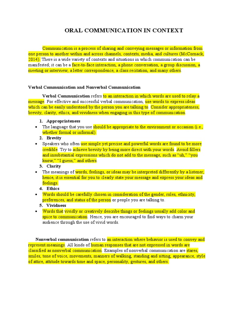 Reviewer in Oral Communication in Context | Download Free PDF | Communication | Nonverbal ...