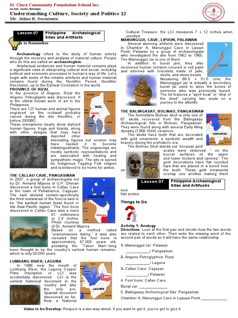 Instructional Module in UCSP 12 Lesson 07 | PDF | Artifact (Archaeology ...