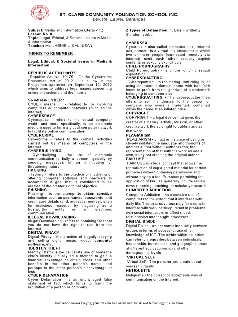 Instructional Module in Media12 Lesson 8 | PDF | Internet | Phishing