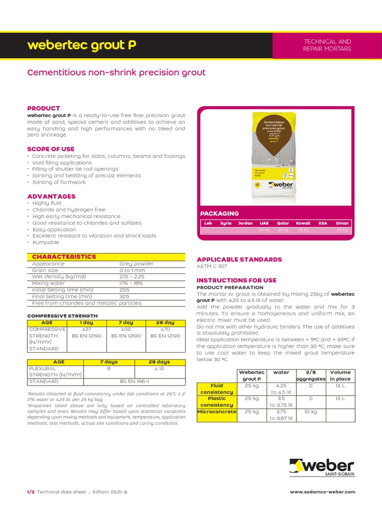 Weber Tec Grout P 34 | PDF | Cement | Concrete
