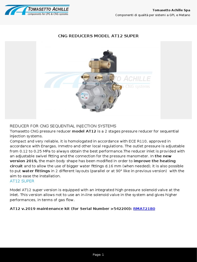 CNG Reducers Model At12 Super | PDF | Inductor | Pressure
