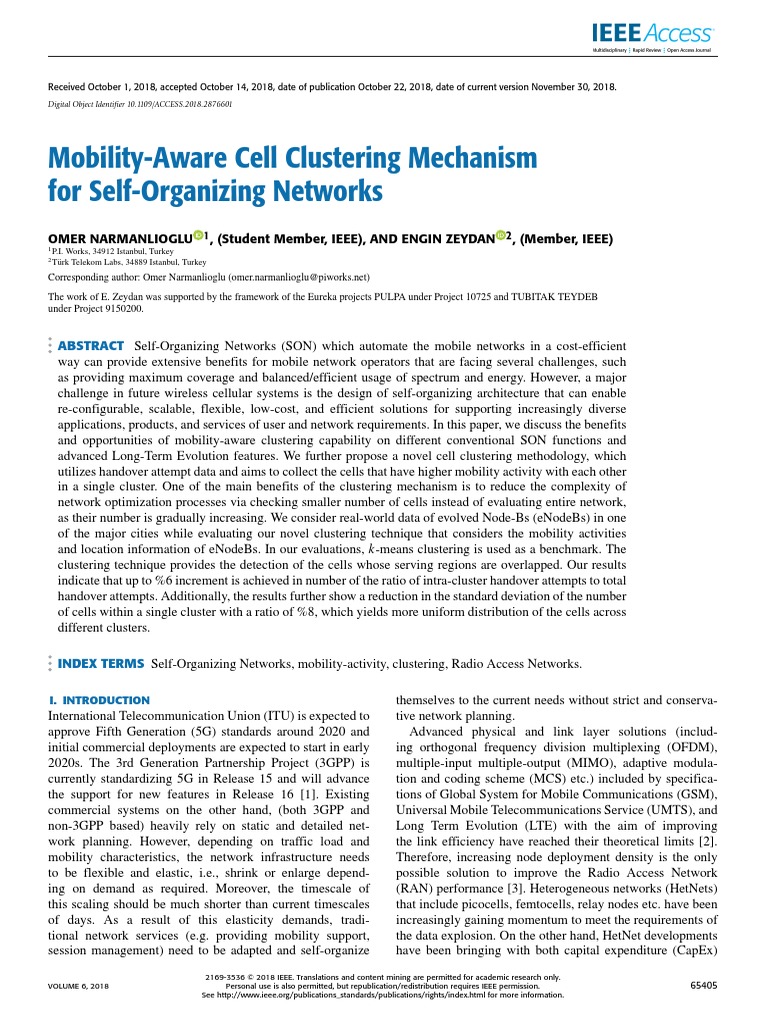 Mobility-Aware Cell Clustering Mechanism For Self-Organizing Networks | PDF | Cellular Network ...