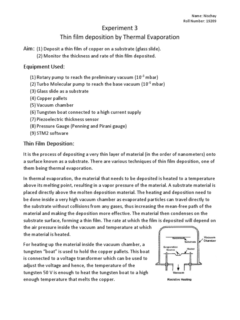Experiment 3 Thermal Evaporation | PDF | Thin Film | Evaporation