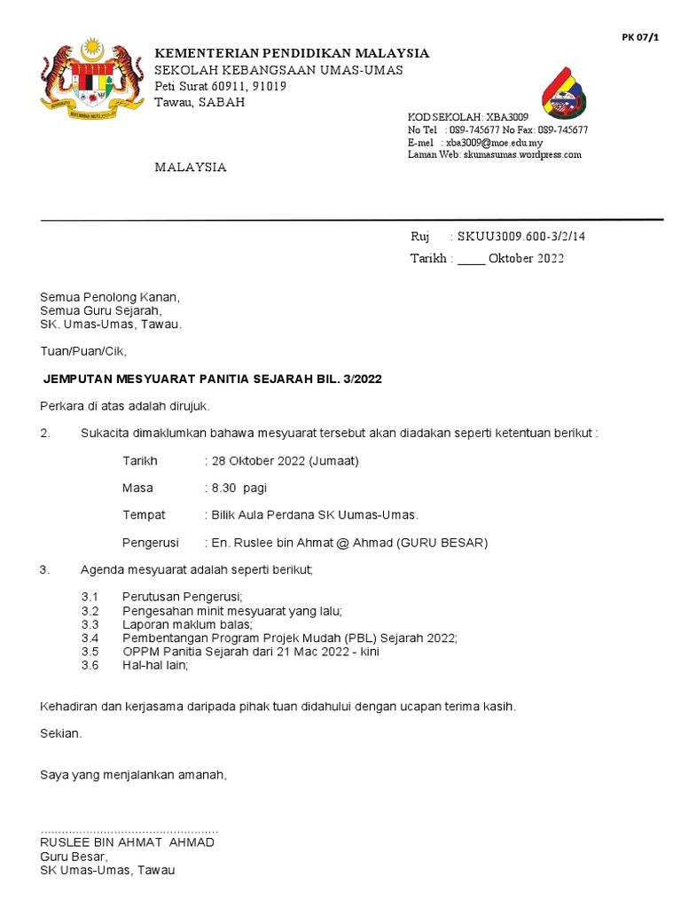 Surat Jemputan Taklimat Jpms Dan Skpmg2 2022 | PDF