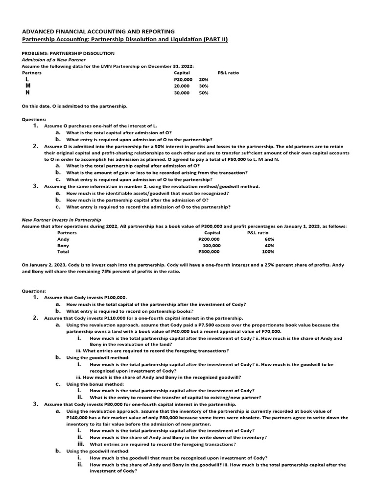 Afar 1 2 Partnership Accounting Partnership Dissolution And