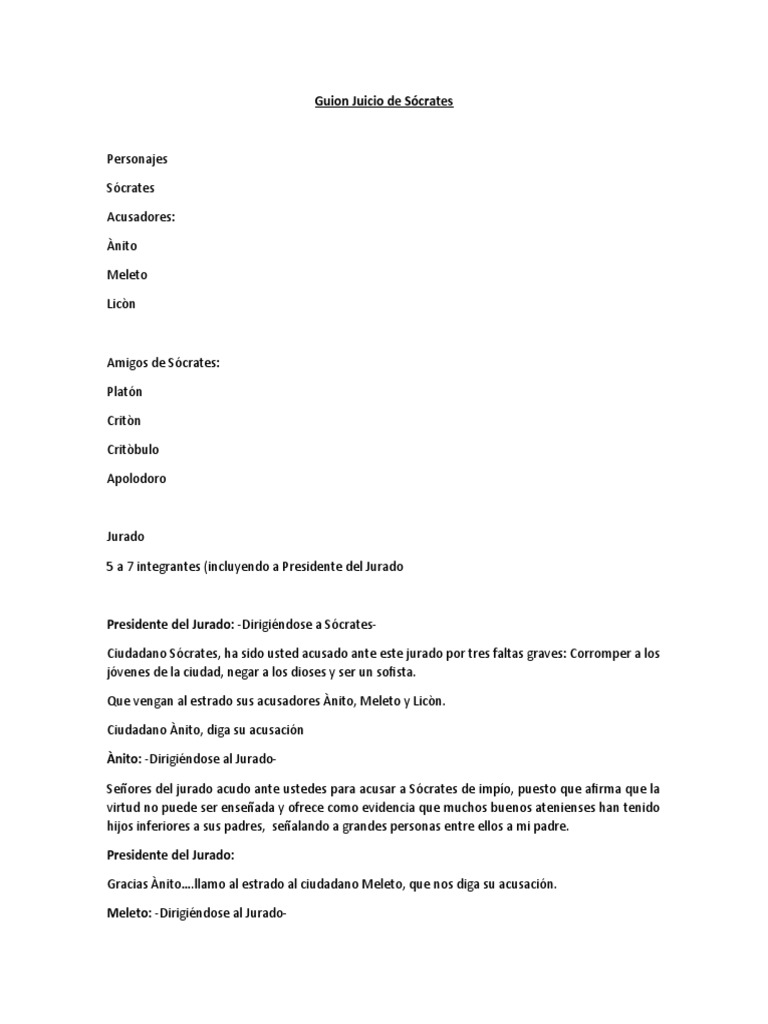 Guion Juicio de Socrates | PDF | Sócrates | Sabiduría