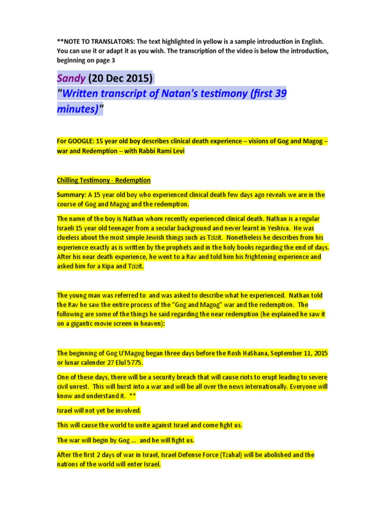 Gog and Magog Video Transcription First 39 Minutes | PDF | Messiah | Israel