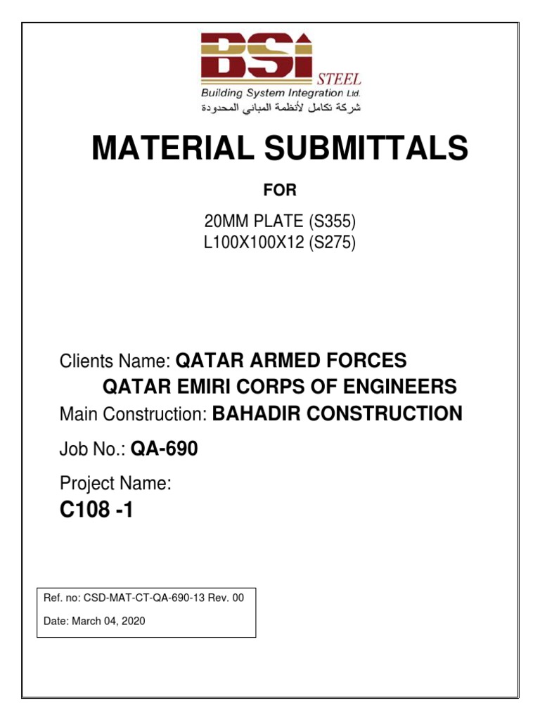PLATES & ANGLE TECHNICAL SUBMITTAL | PDF | Structural Steel | Screw