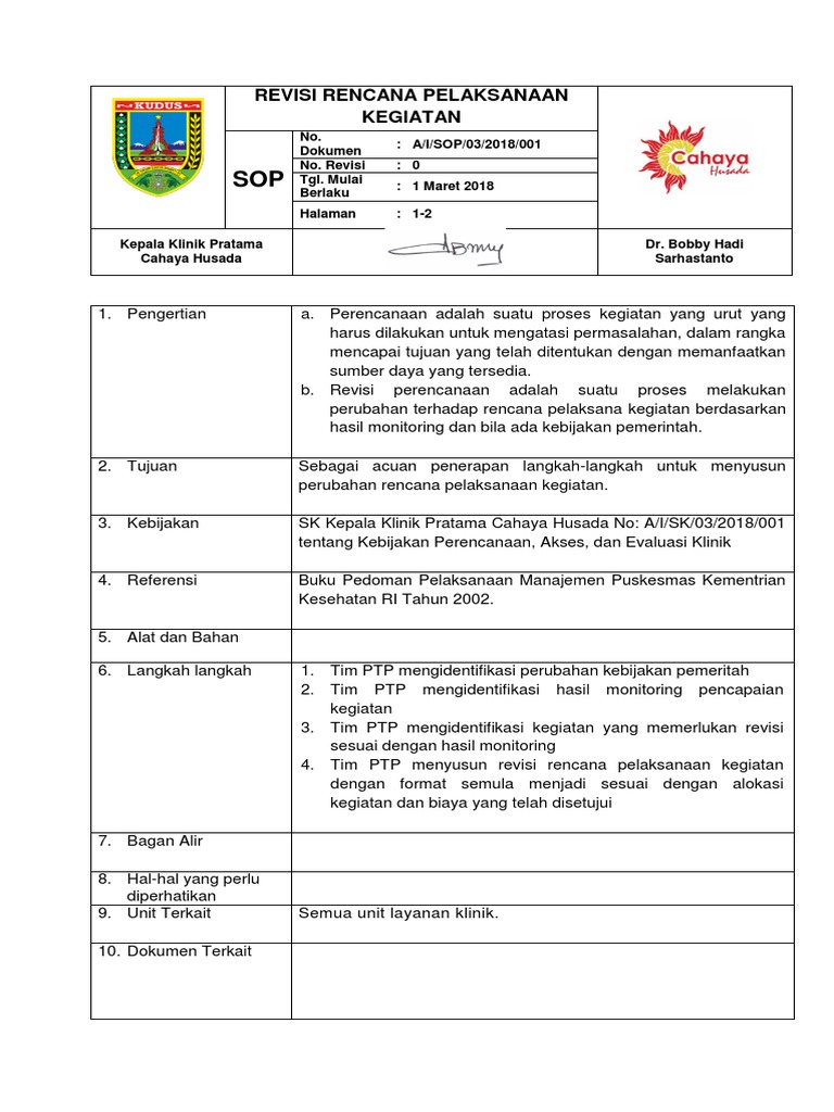 Sop Revisi Rencana Pelaksanaan Kegiatan | PDF