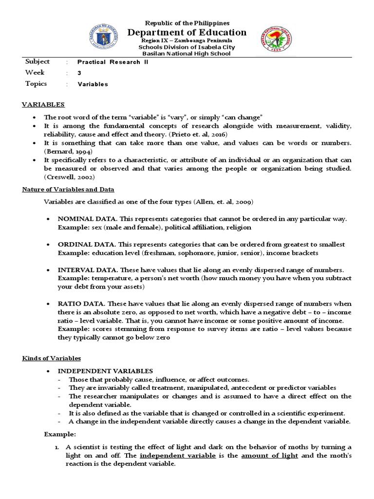 Understanding Variables in Research | PDF | Level Of Measurement ...