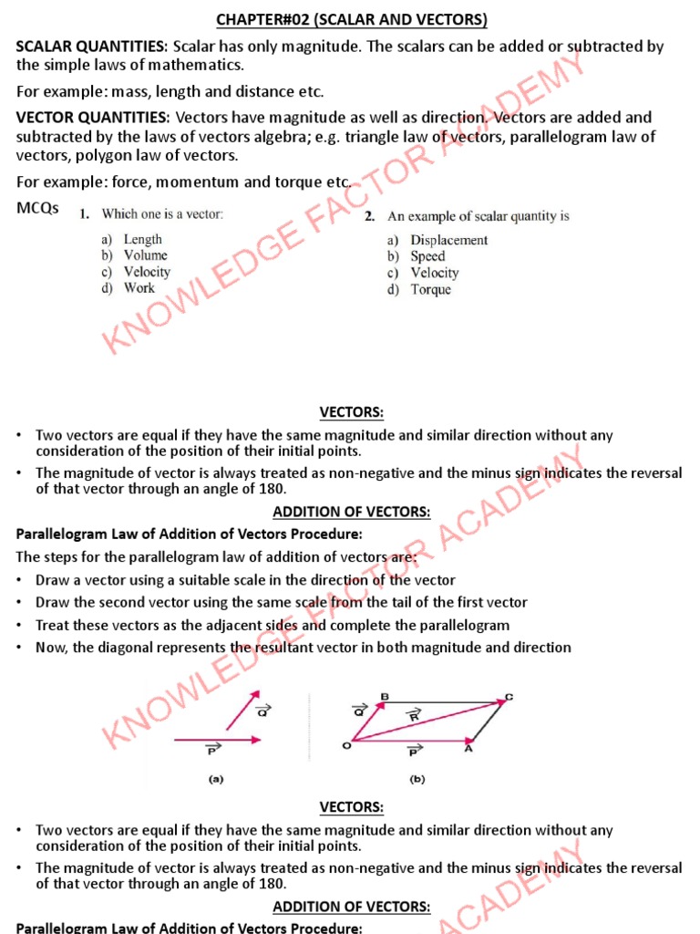 Scalars And Vectors Pdf Euclidean Vector Mathematics