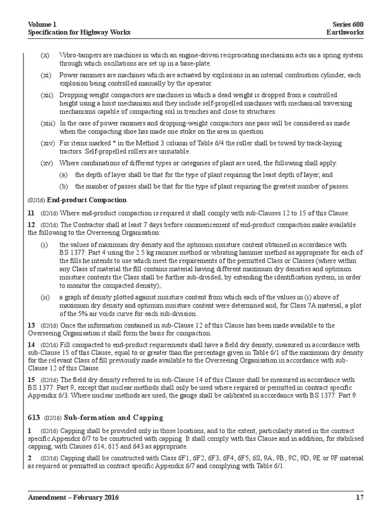 Series 600 Specification For Highway Works Earthworks: 613 Sub ...