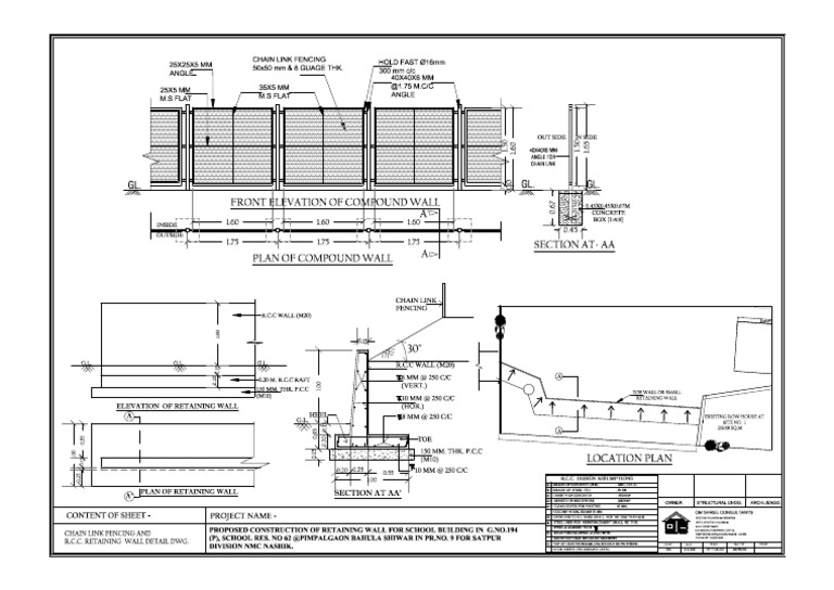 Chain Link Fencing and Retaining Wall Detail | PDF