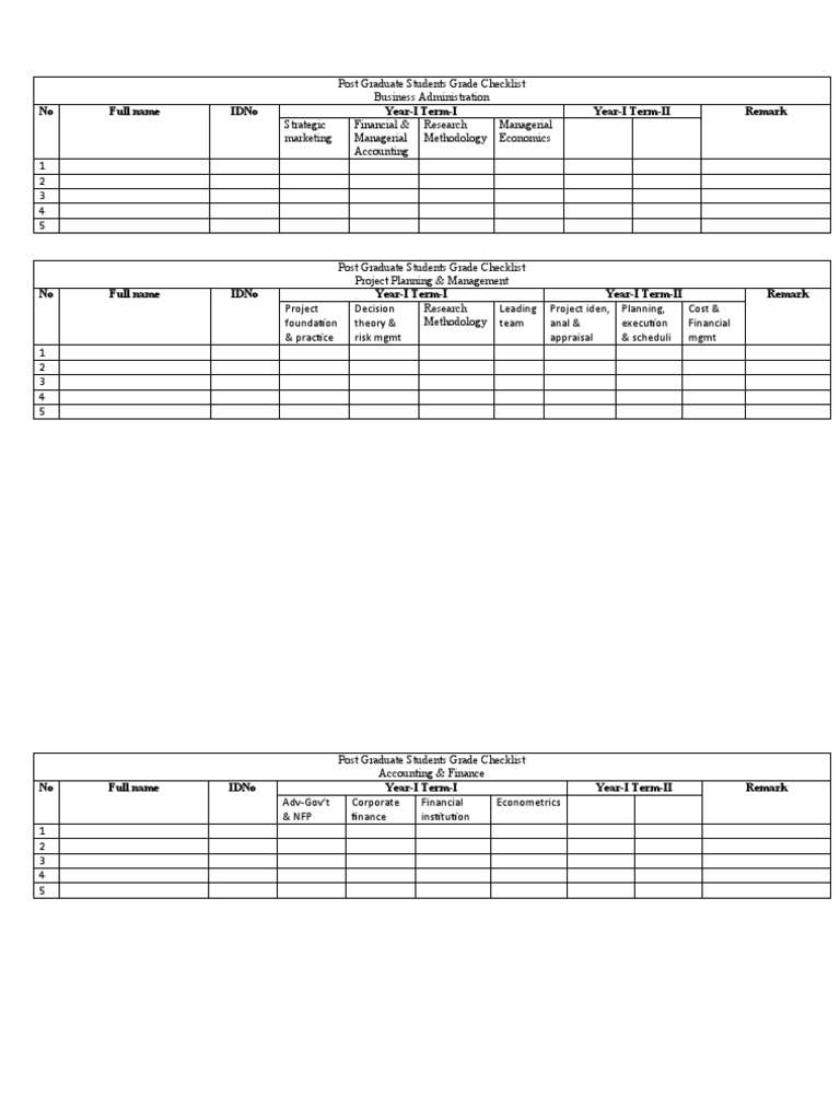 Post Graduate Students Grade Checklist | PDF