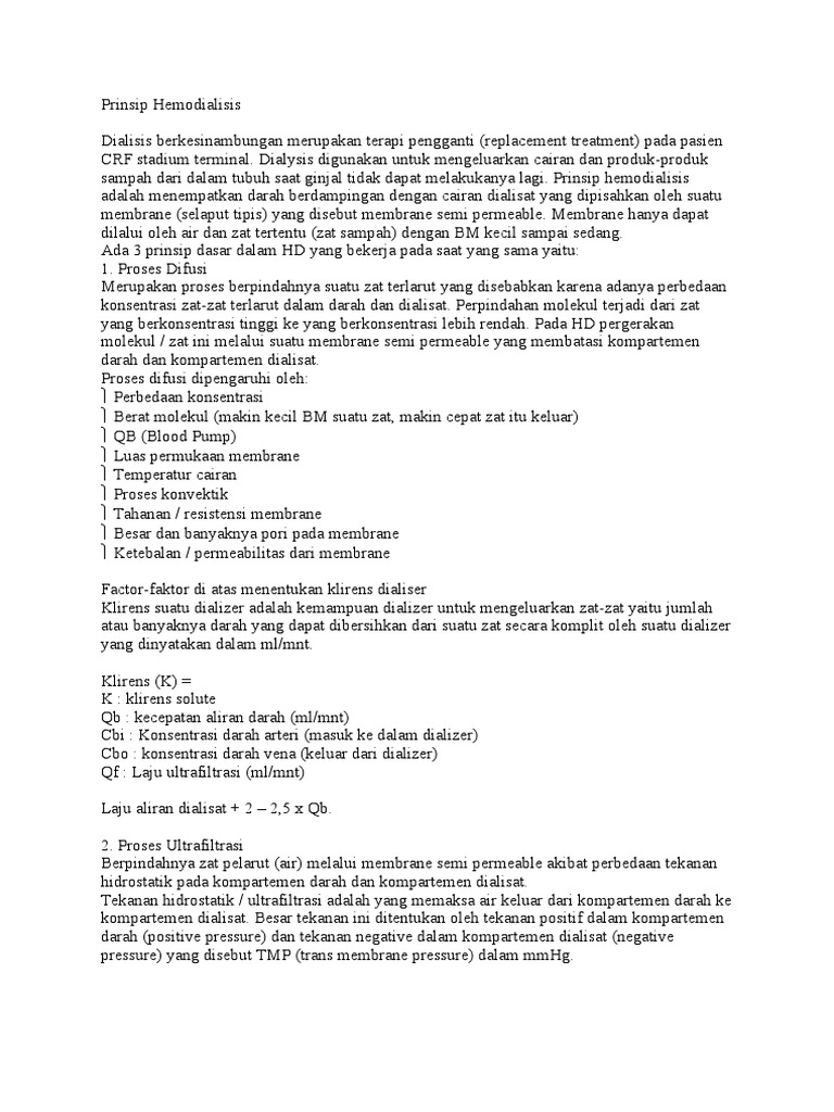 Prinsip Hemodialisis | PDF