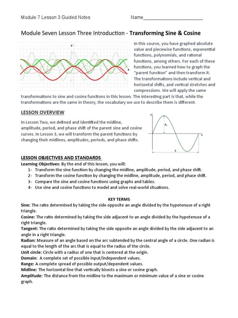 Module Seven Lesson Three Notes Guided Notes | PDF | Trigonometric ...