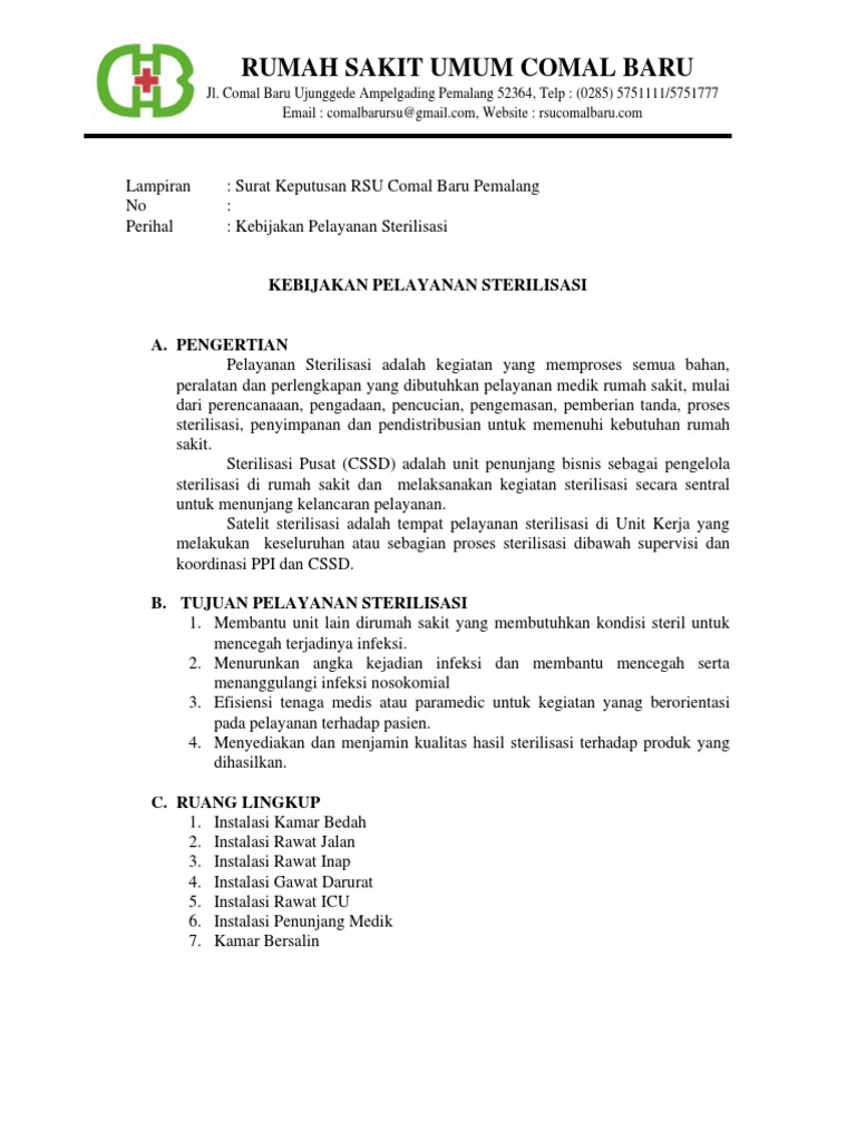 Kebijakan Pelayanan CSSD | PDF