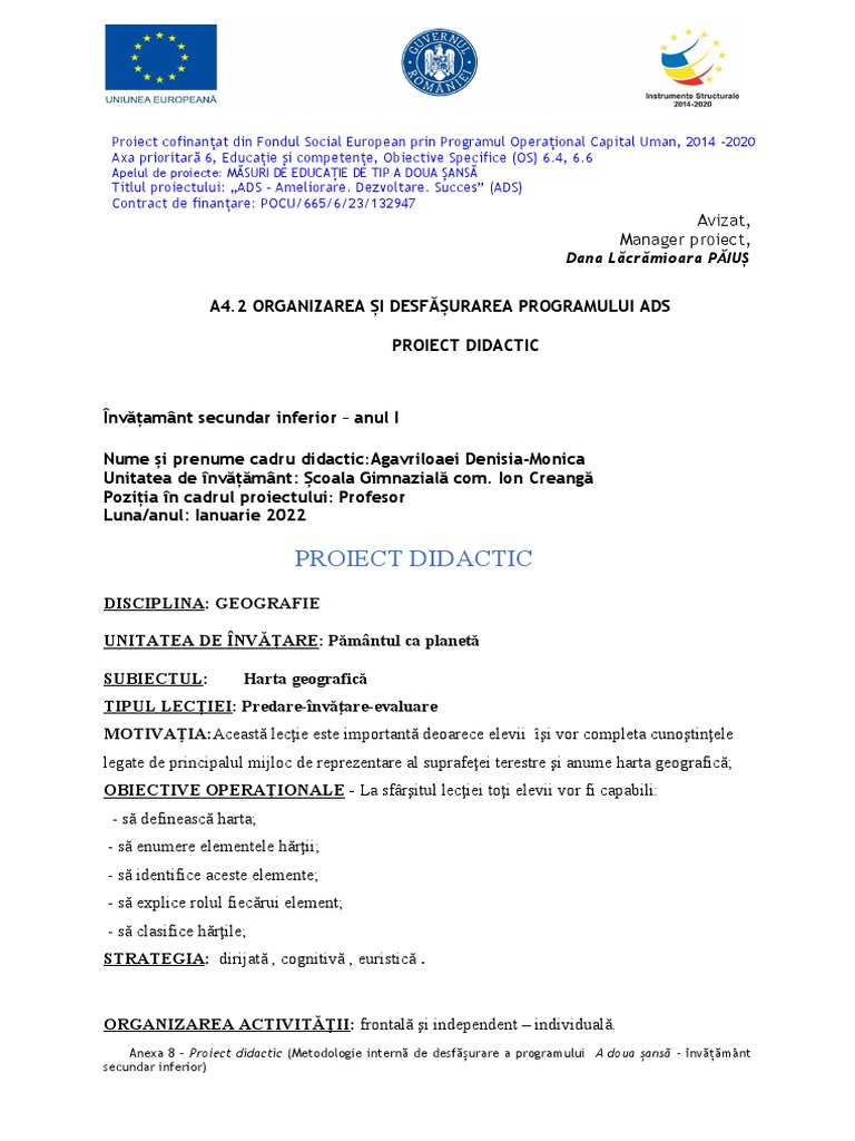 Anexa 8 - Proiect Didactic - Harta | PDF
