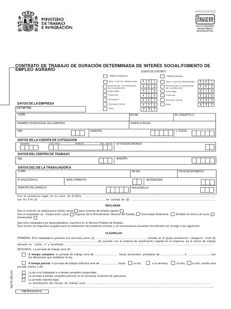 Contrato de Trabajo Duración Determinada | PDF | Tiempo de trabajo ...