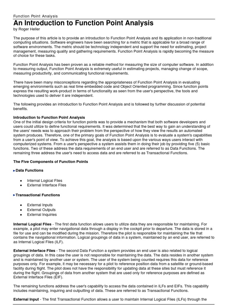 Article - Introduction To Function Point Analysis | PDF | Input/Output | Software