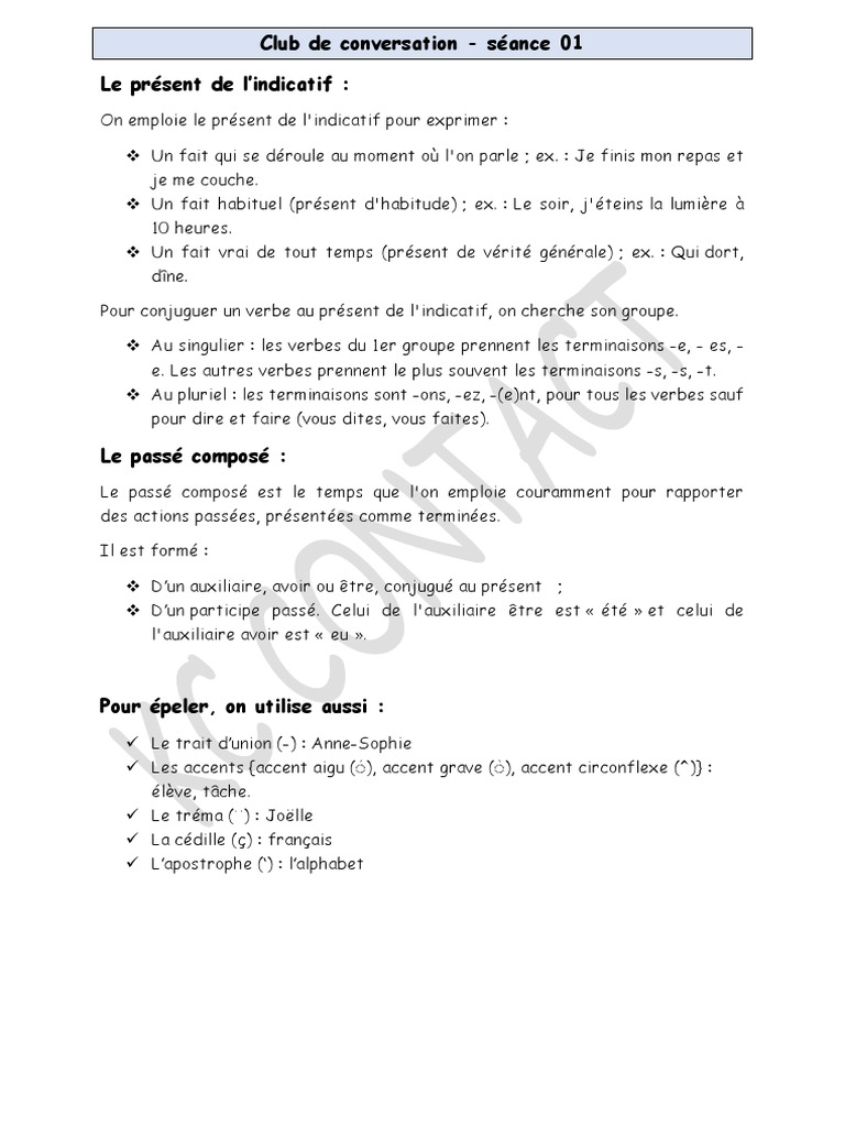Séance 01 Français Conversation | PDF | Langues | Études des langues ...