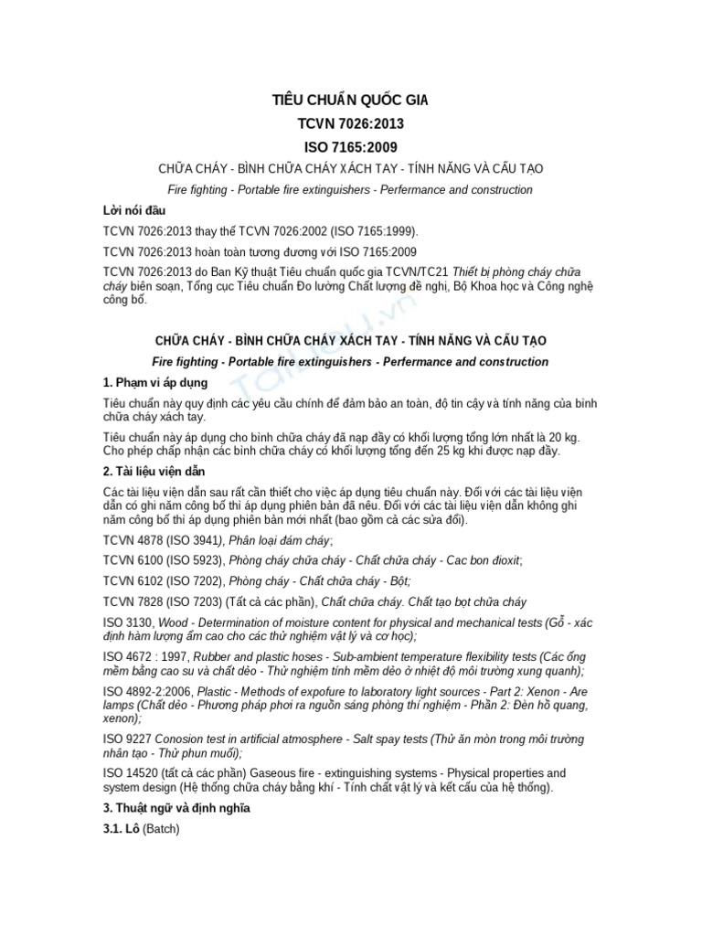 TCVN 7026 - 2013 Chữa cháy bình xách tay - tính năng và cấu tạo | PDF