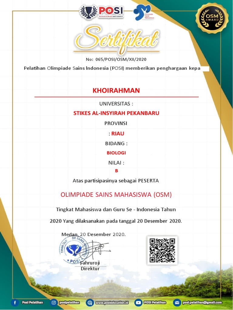 Sertifikat Osm Biologi-2165 | PDF
