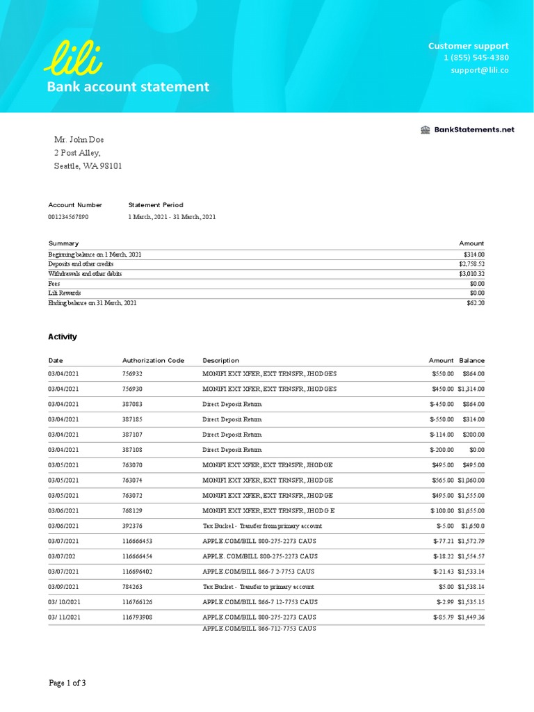 Bank Statement Summary for John Doe | PDF | Deposit Account | Receipt
