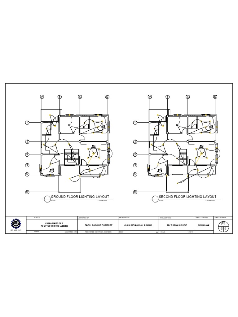 A B C D A B C D: Second Floor Lighting Layout Ground Floor Lighting Layout | PDF