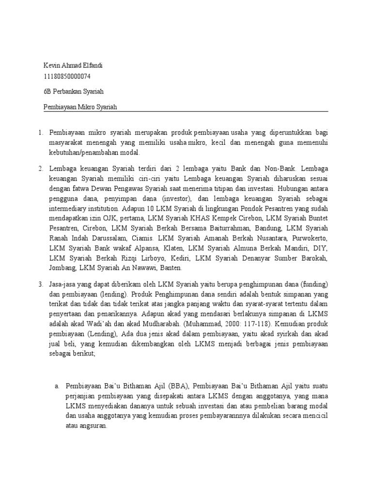 Pembiayaan Mikro Syariah dan LKM | PDF