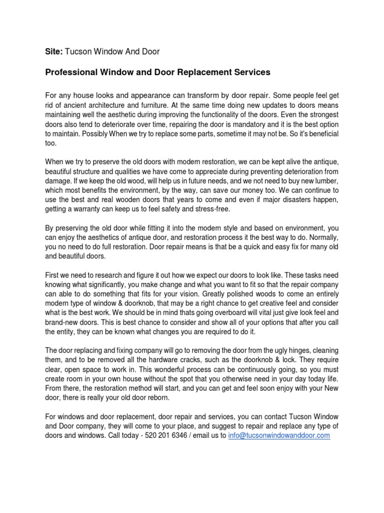 Door and Window Installation Tucson - Install Window Frame Tucson | PDF ...