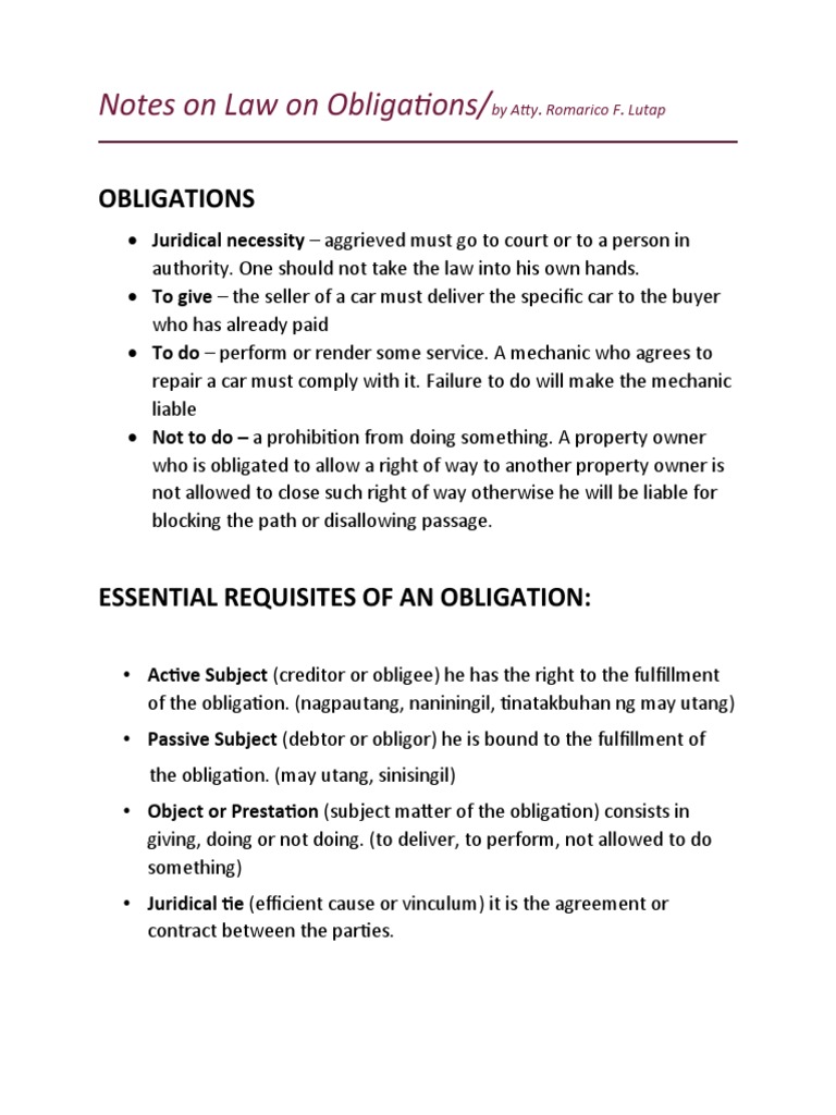 Notes on Law of Obligations | PDF | Law Of Obligations | Legal Liability