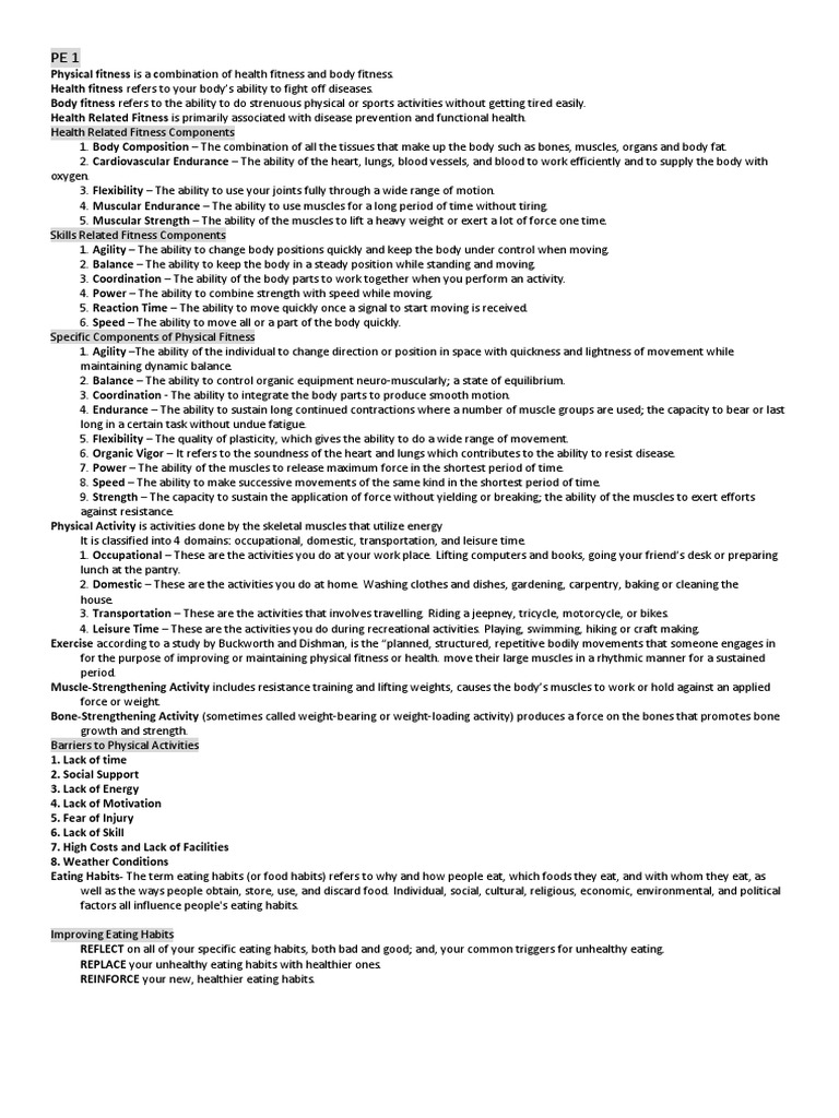 Pe 1 | PDF | Physical Fitness | Strength Training