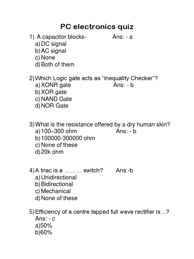PC Electronics Quiz | Download Free PDF | Logic Gate | Digital Electronics