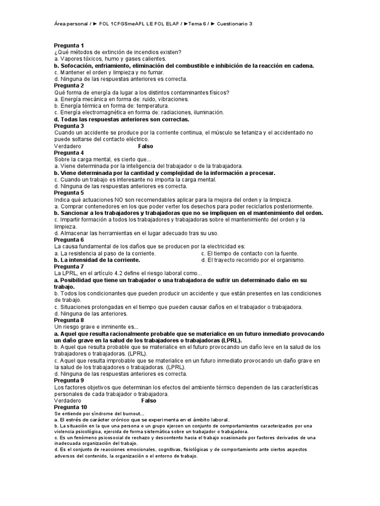 Cuestionario 3 Tema 6 Fol | PDF | Estrés (biología)