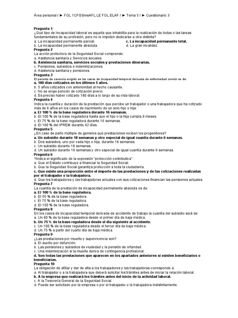 Cuestionario 3 Tema 5 Fol | PDF | Pensión